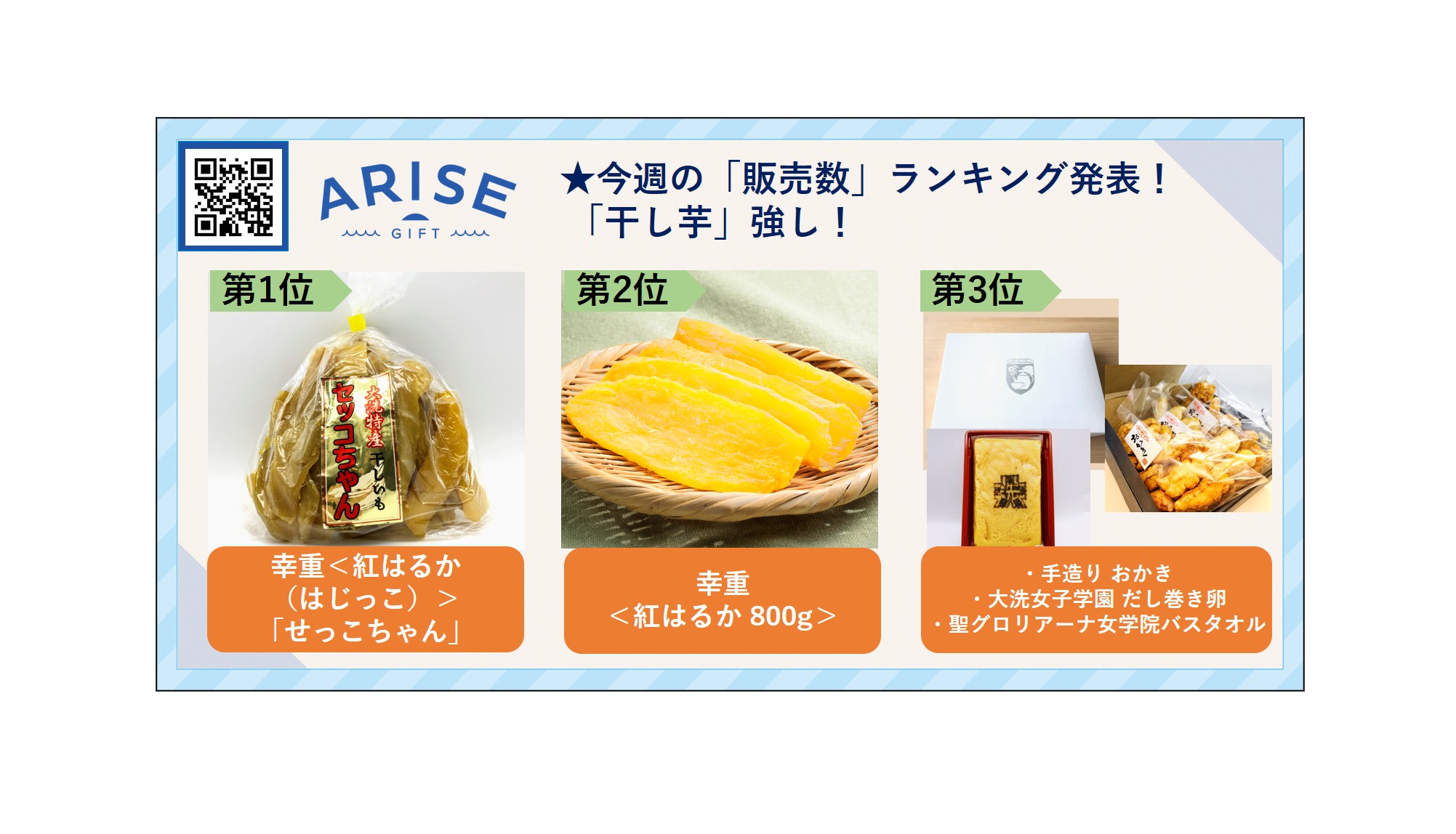 今週の販売数ランキング｜ARISE GIFT ｜ 茨城県大洗町の"お取り寄せギフト"と"町の声"をお届け