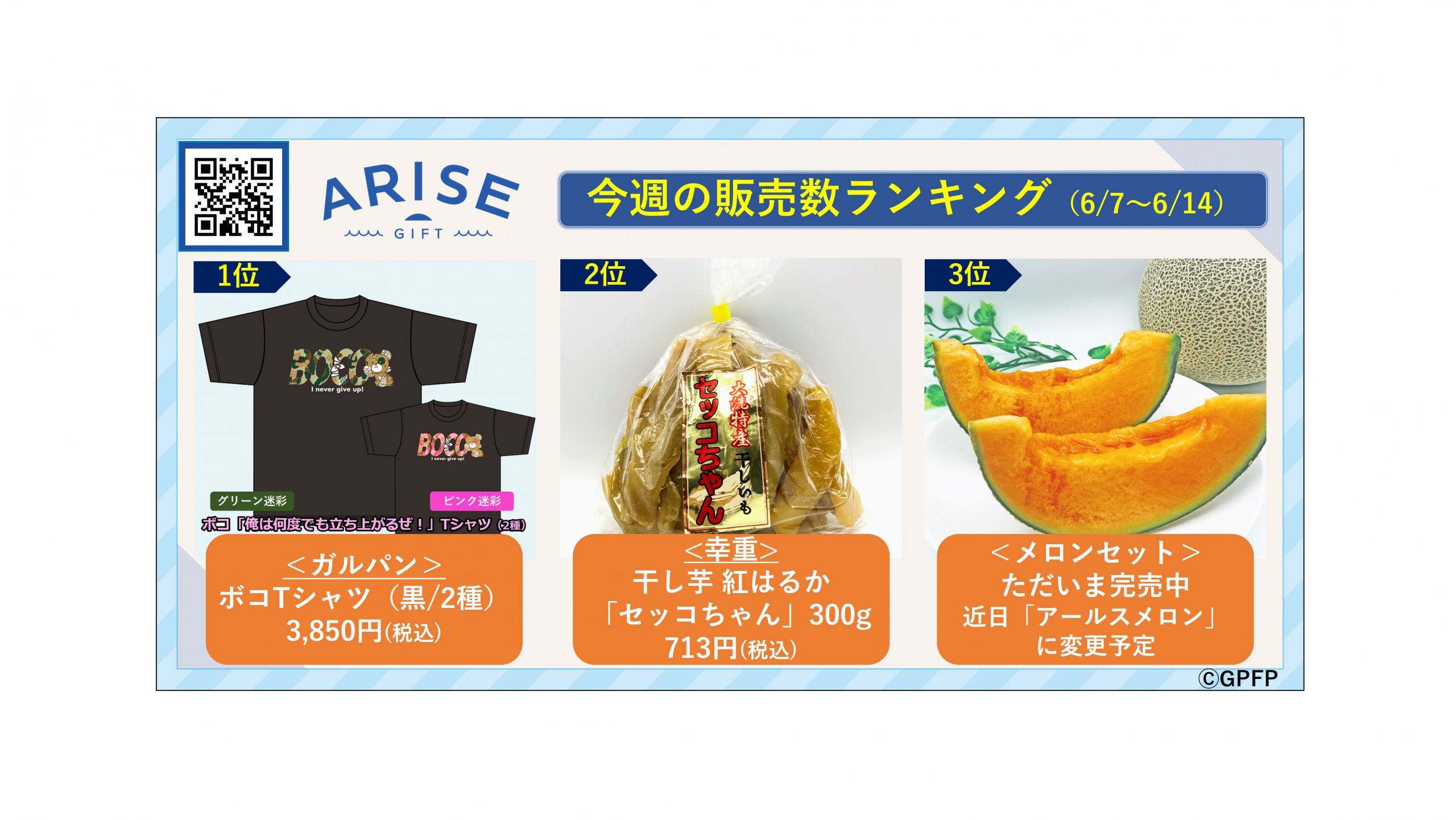 今週の販売数ランキング＜予約商品は除く＞（6/28～7/4）｜ARISE GIFT ｜ 茨城県大洗町の"お取り寄せギフト"と"町の声"をお届け